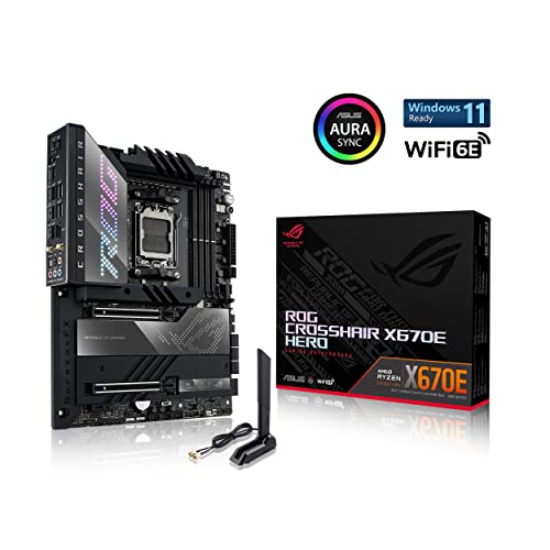 ASUS ROG Crosshair X670E Hero (WiFi 6E) Socket AM5 (LGA 1718) Ryzen 7000 Gaming Motherboard(18+2 Power Stages, PCIe® 5.0, DDR5,5xM.2 Slots,Front-Panel USB 3.2 Gen 2x2, USB4®, Wi-Fi 6E)
