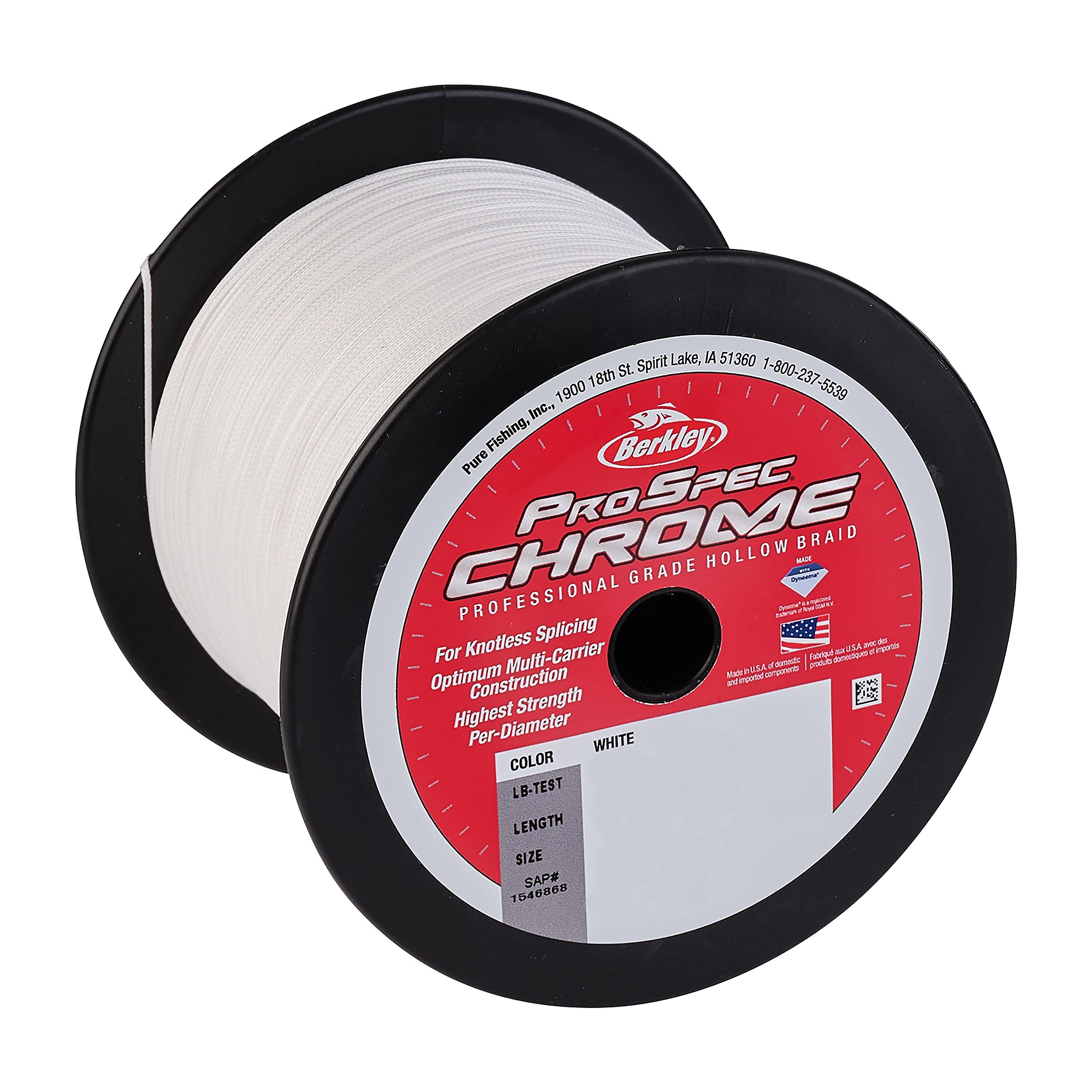 Berkley ProSpec® Chrome Premium Hollow Braid Superline, White, 80lb | 58.9kg, 3000yd | 2743m Fishing Line, Suitable for Saltwater Environments