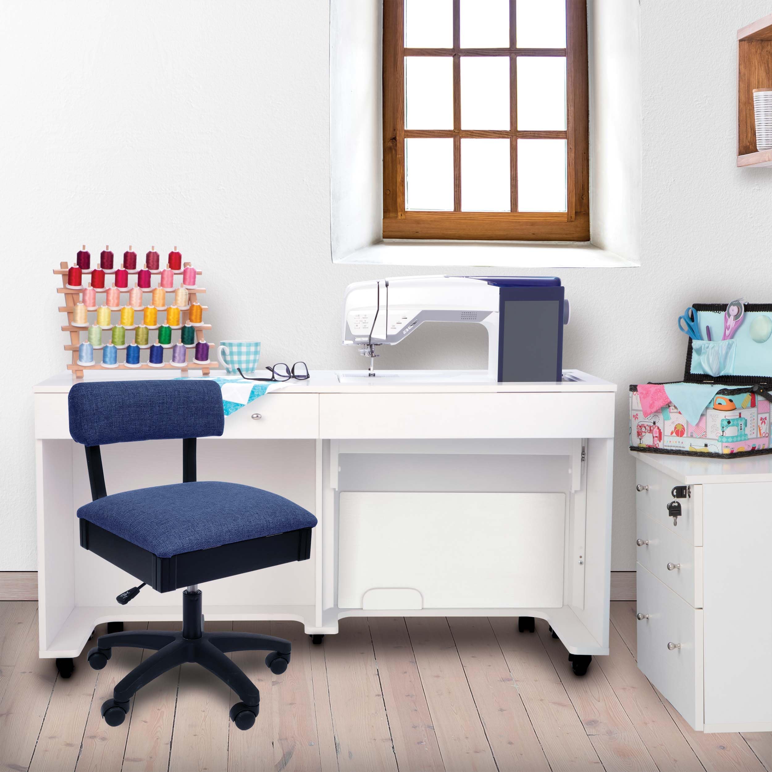 Arrow Sewing H8130 Adjustable Height Hydraulic Sewing and Craft Chair with Under Seat Storage and Solid Fabric, Duchess Blue Fabric