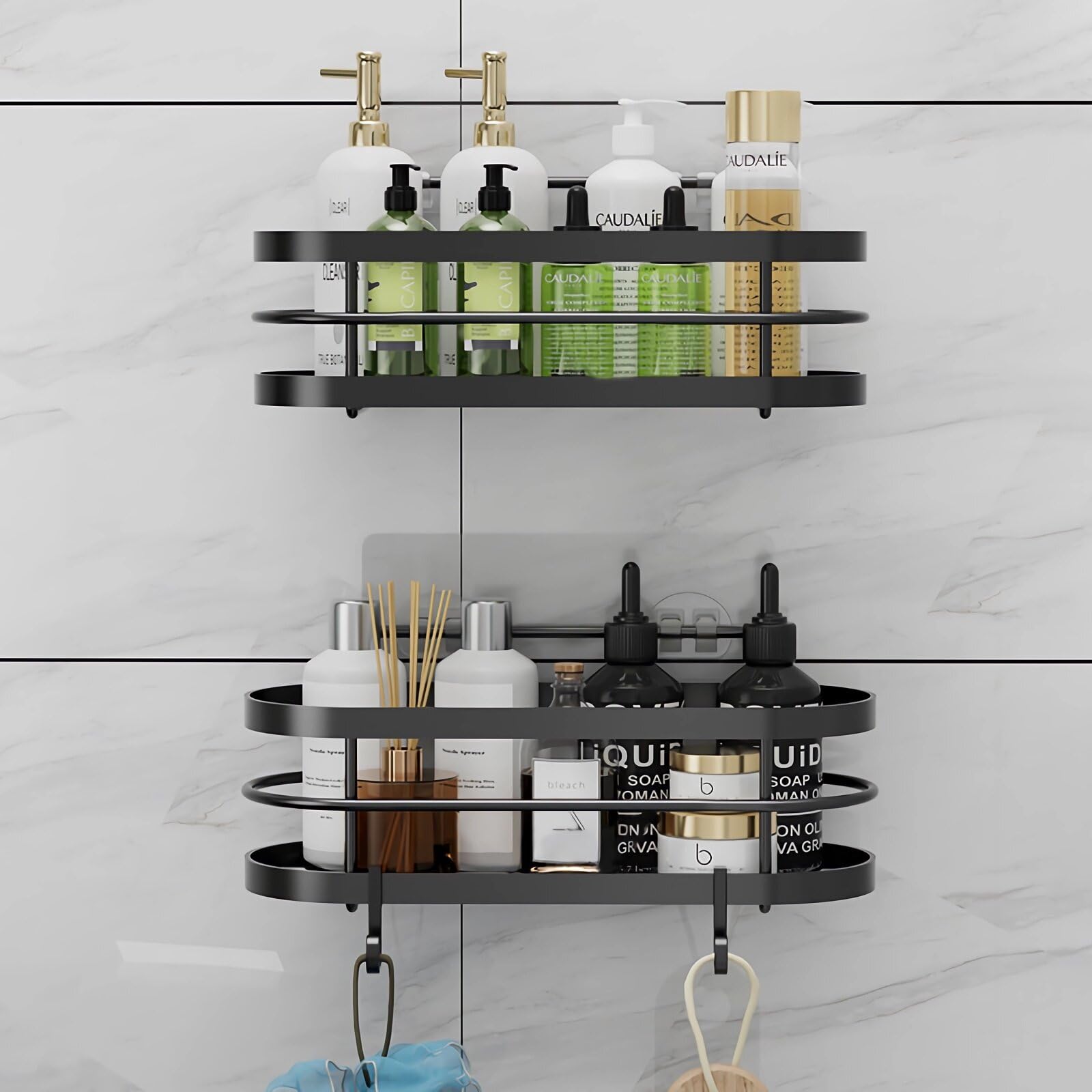 LGQXGO Adhesive Shower Caddy,2 Pack Rustproof Stainless Steel Shower Organizers,Large Capacity,No Drilling,Shower Shelves for Bathroom Storage Organization & Home Decor