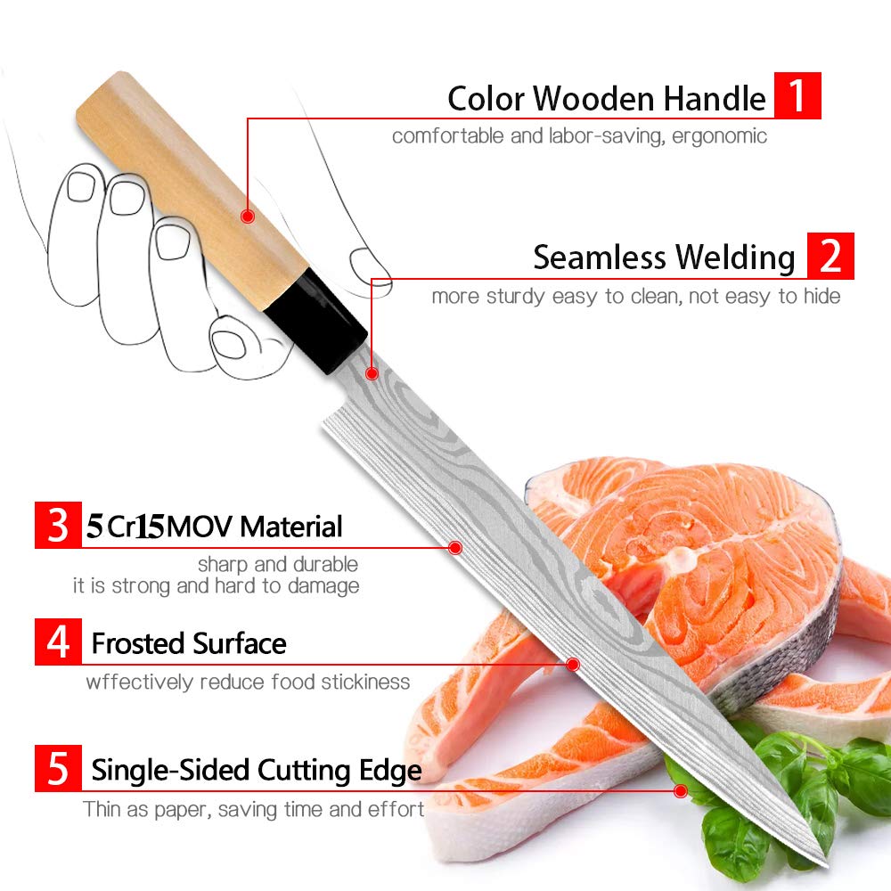 LIUZHANGYU 5Cr15Mov Stainless Steel Yanagi Sushi Sashimi Japanese Knife, 9.5'' (240mm), Wood Handle