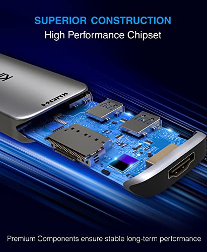 Kinivo 710UC USB C Hub (7 Port USB-C Adapter- 3 USB 3.0-5Gbps Data, 4K HDMI, 100W PD, SD, TF Card Reader) - Compatible with MacBook Pro Air (Thunderbolt 3), iPad Pro, Chromebook, XPS, Samsung