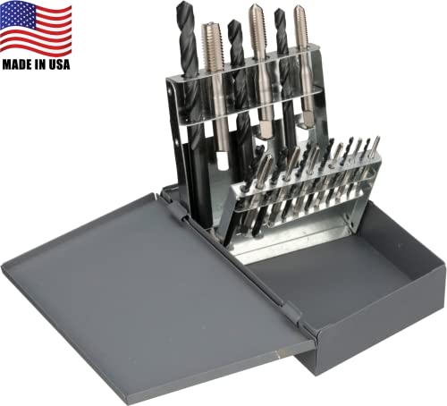 Chicago Latrobe 52541 HM18 High-Speed Steel Jobber Length Drill Bit and Tap Set with Metal Case, Black Oxide Drill Bits/Uncoated Taps, Metric, 18-piece, Metric Drill Bit Sizes, M2.5 to M12 Tap Sizes