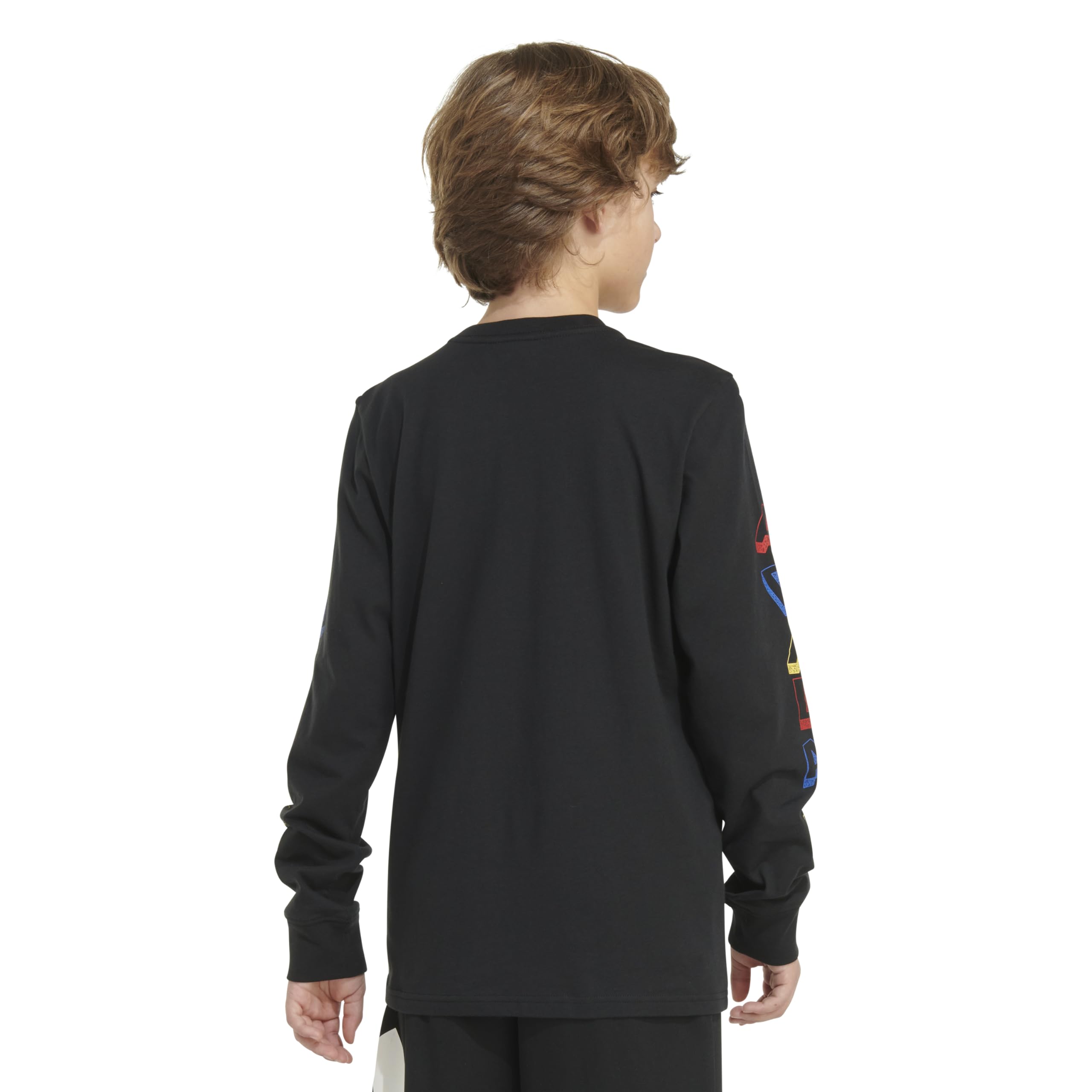 adidas Boys' Long Sleeve Cotton Small Logo T-Shirt, Falling BoS/Black, X-Large (18/20)
