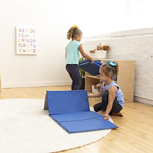 ECR4Kids Everyday Folding Rest Mat, 4-Section, 5/8in, Classroom Furniture, Blue/Grey, 5-Pack