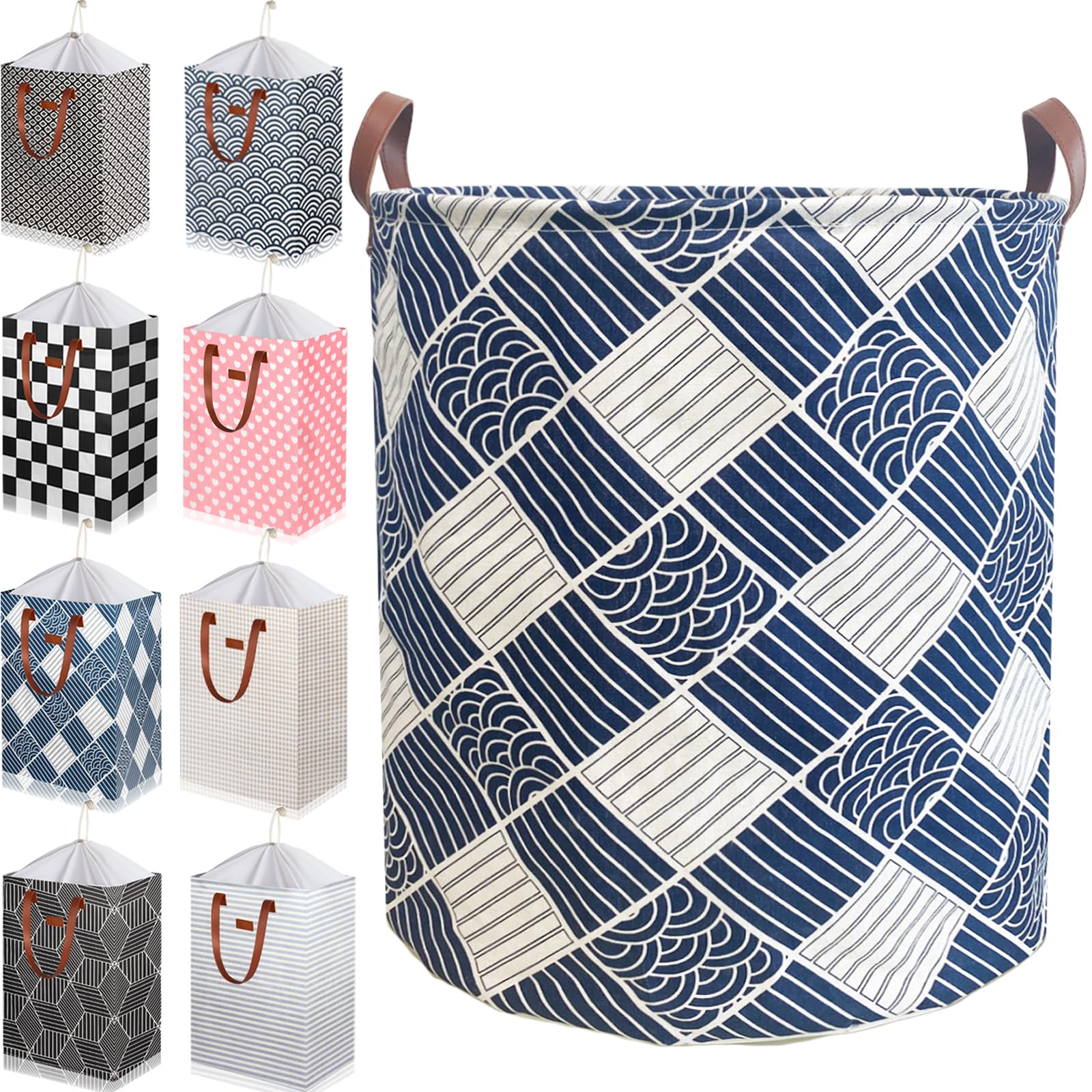 80L Large Laundry Hamper in Family,Waterproof Laundry Basket in Dorm,Leather Handle Laundry Bag in Nursery,Collapsible Clothes Storage Toy Organization for Bathroom Bedroom Laundryroom