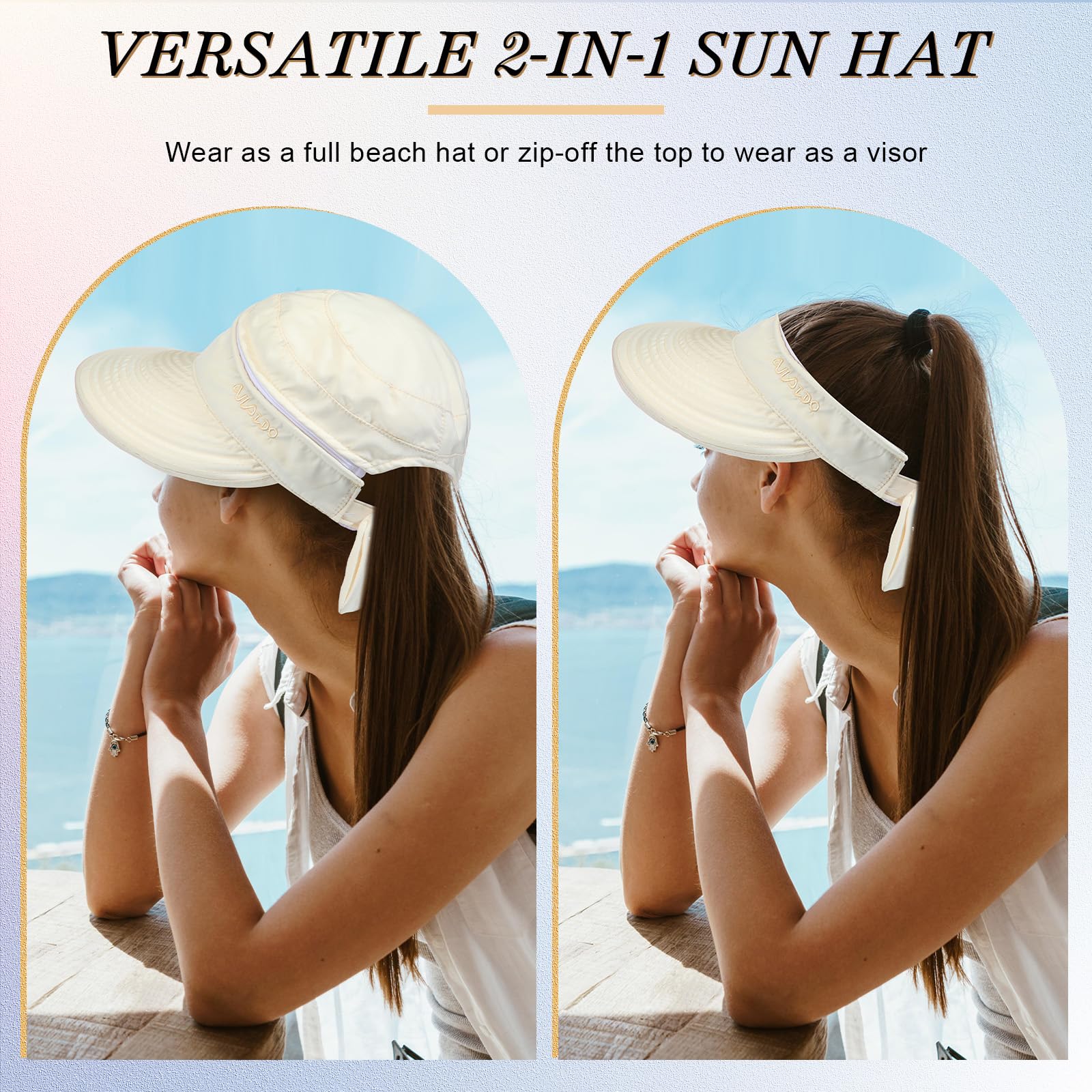 4 Pcs Foldable Sun hat Visor Ponytail Hat Women Summer UV Protection Hat 2 in 1 Zip Off Hat Large Wide Brim Visor Golf Foldable Cap Removable Top Cover for Outdoors Sports