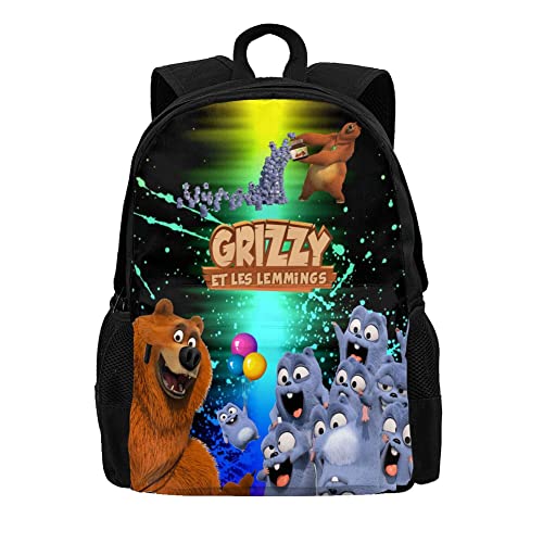 Angxtury Grizzy&Lemmings Backpack For Girls Boys Laptop Daypack Student Bookbag For School Travel Casual