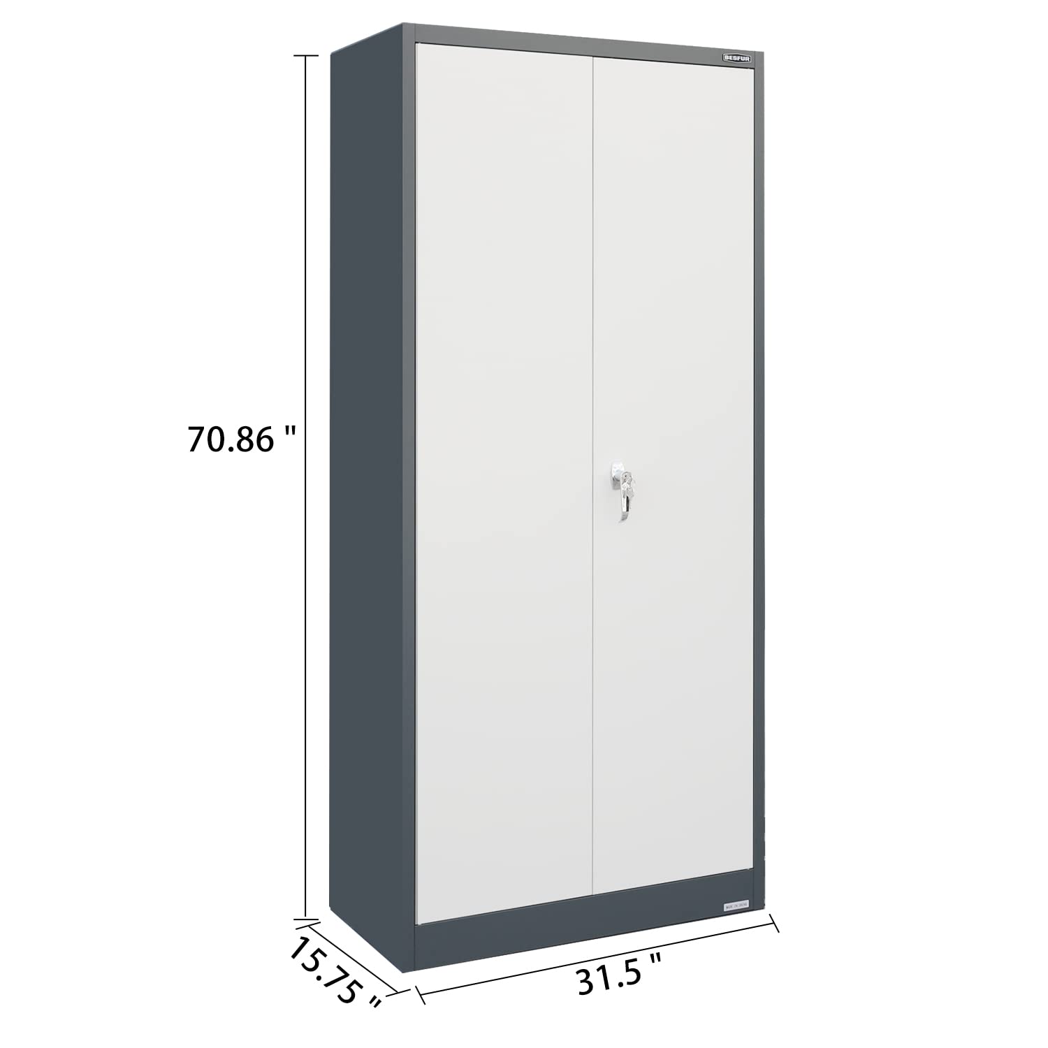 BESFUR Metal Storage Cabinet with Locking Doors and Adjustable Shelves, Steel Storage Cabinet for Office, Garage, Warehouse, Classroom, Pantry, 70.86" H x 31.5" W x 15.75" D (Light Grey & Dark Grey)
