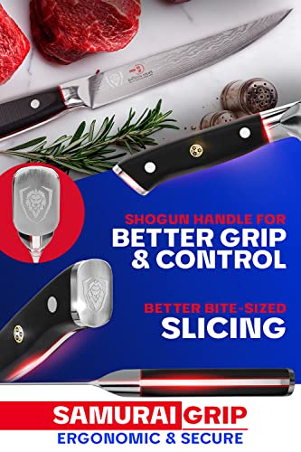 DALSTRONG Steak Knives Set - 5 inch - Shogun Series ELITE - Damascus - Japanese AUS-10V Super Steel - 4 Piece - Razor Sharp Fillet Knives - Table Set - Razor Sharp Kitchen Knife Set - Sheaths Included