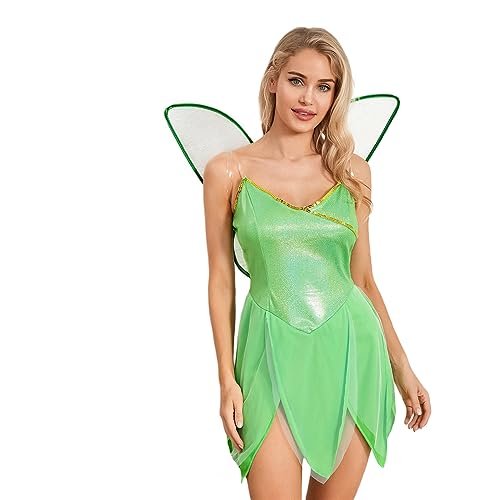 AvoDovA Costume Fairy Princess Dress Women Girls Fancy Halloween Birthday Dress Up Cosplay Outfit with Butterfly Wings (Women K-Green, L)