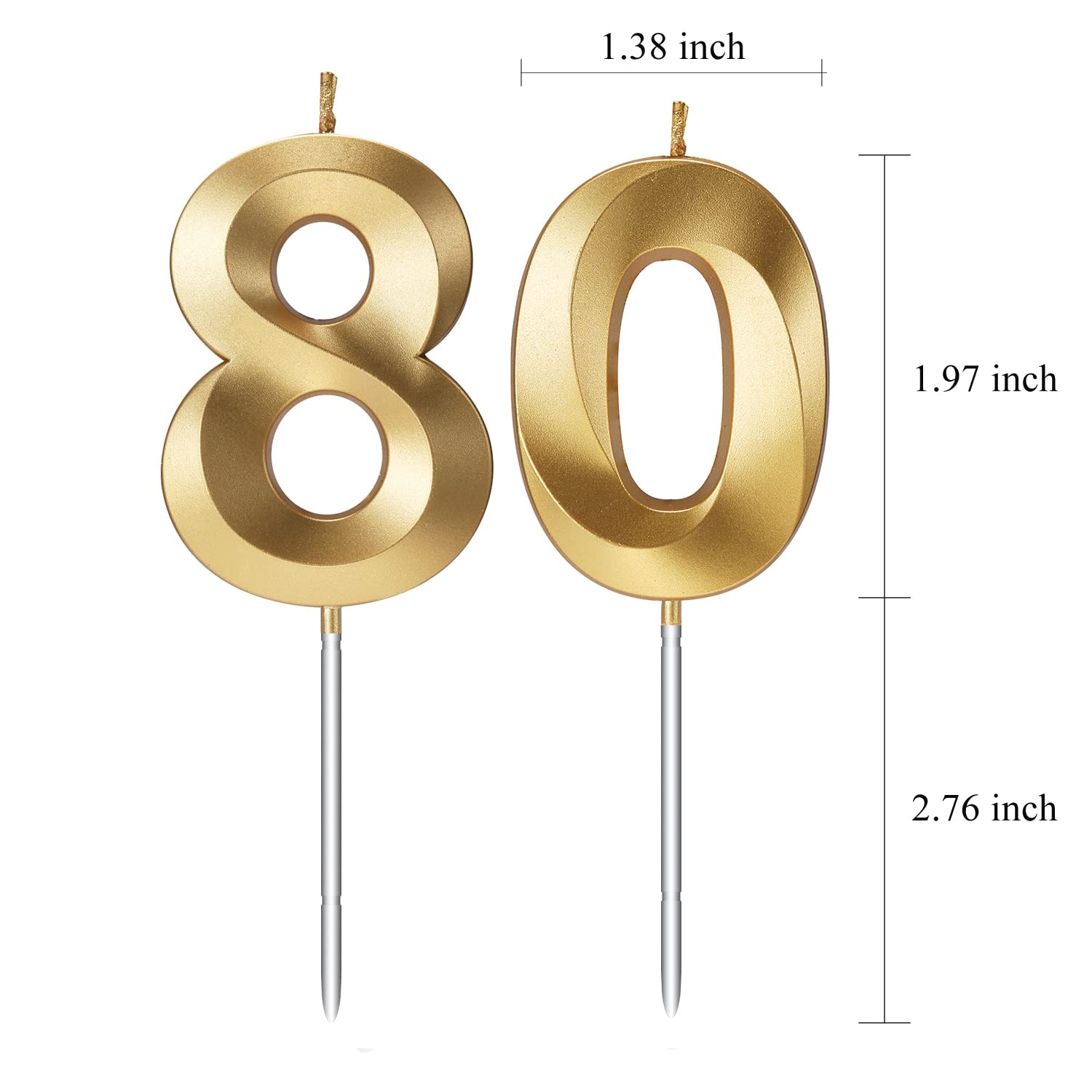 80th Birthday Candles Numbers for Cakes Candle Happy Eightieth Birthday 3D Designed Wedding Anniversary Party Cake Topper Decorations (80, Gold)