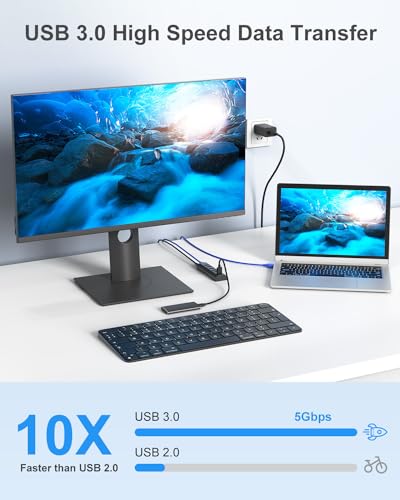 USB Hub, Aiibe 6 Ports Super High Speed USB 3.0 Hub Splitter + 10W Power Adapter + USB 3.0 Cable, Black Smart Fast Charger Powered USB Hub for Laptop, Mac, PC, Mobile HDD, Mulitple Devices