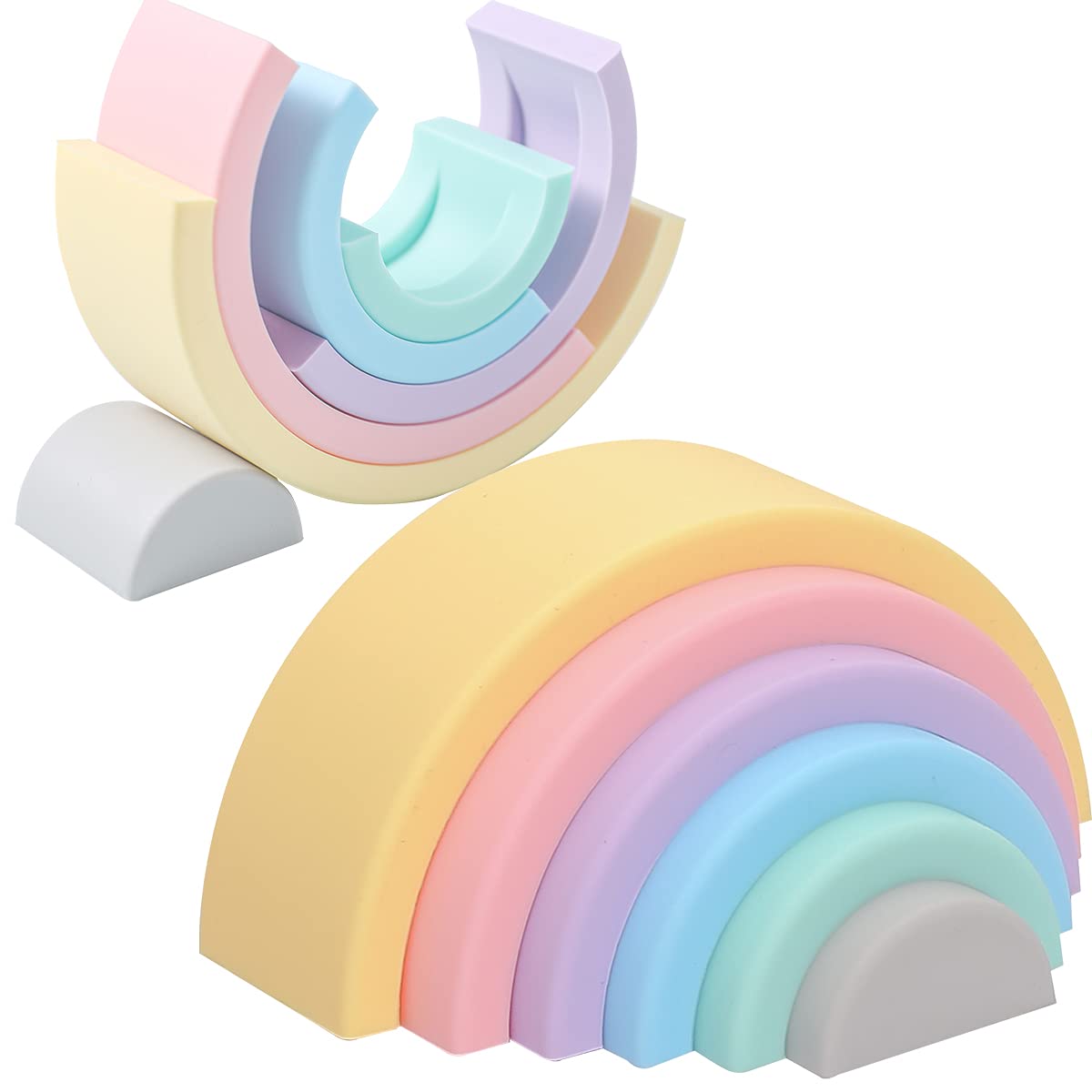 let's make Silicone Stacking Toy 8 Pcs Rainbow Stacker Building Block Set Semicircular Arch Stacking Game Early Education Toy for Babies 3 Years