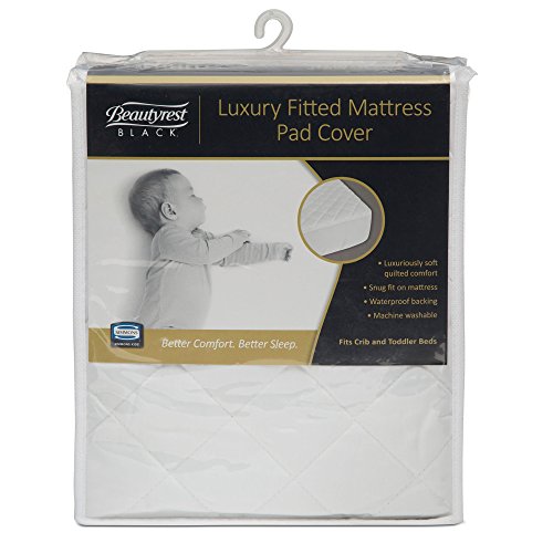 Beautyrest Black Luxury Fitted Baby Crib Mattress Pad Cover | Waterproof | 52β x 28β | Machine Washable, Bright White