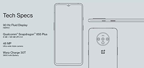 OnePlus 7T (128GB, 8GB) 6.55" AMOLED 90Hz Display, Snapdragon 855+, T-Mobile Unlocked Global 4G LTE GSM (AT&T, Metro, Cricket) (Glacier Blue)
