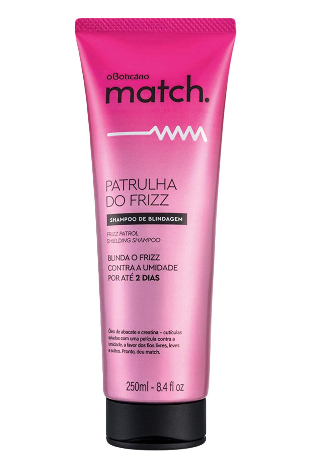 O BOTICARIO Match Frizz Patrol Shampoo, 8x Less Frizzy Hair, Hydrating Anti Frizz Shampoo with Avocado, 8.4 Ounce Oil & Creatine