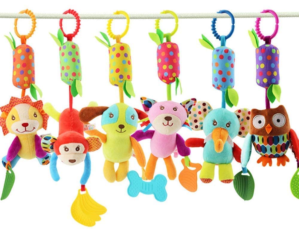 BornCare Baby Crib Hanging Plush Toys with Rattle c-Clip, with teether 0 to 24 mths