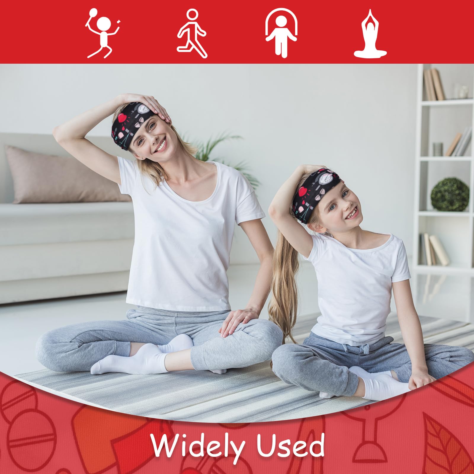 6 Pieces Button Headbands Non Slip Nurse Headbands Stretchy Headwraps Nonslip Yoga Sweatbands with Ear Protection Holder Elastic Headscarves for Yoga, Running, and Exercise, 6 Styles (Cute Pattern)
