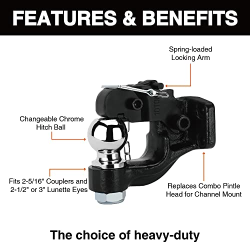ONLTCO Pintle Hook Pintle Hitches Receiver Hook 10 TON Combination Hitch Ball 2-5/16β Fits Hitch Hook Military Receiver 12000 lbs