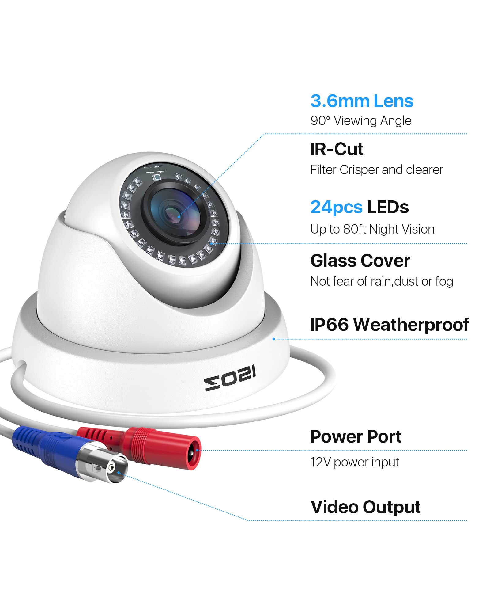 ZOSI 2Pack 2.0MP HD 1080P Security Cameras Kit, 80ft Night Vision, Indoor Outdoor Home CCTV Dome Cameras for 1080P/5MP/4K HD-TVI Analog DVR System