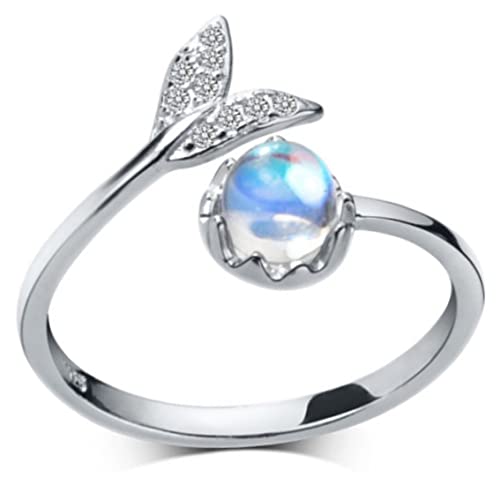 925 Sterling Silver Cute Tail Moonstone Personality Adjustable Ring Jewelry