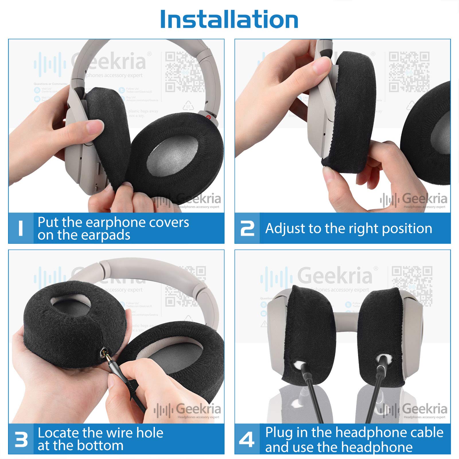 Geekria 2 Pairs Knit Headphones Ear Covers, Washable & Stretchable Sanitary Earcup Protectors for Over-Ear Headset Ear Pads, Sweat Cover for Warm & Comfort (Size M/Black)