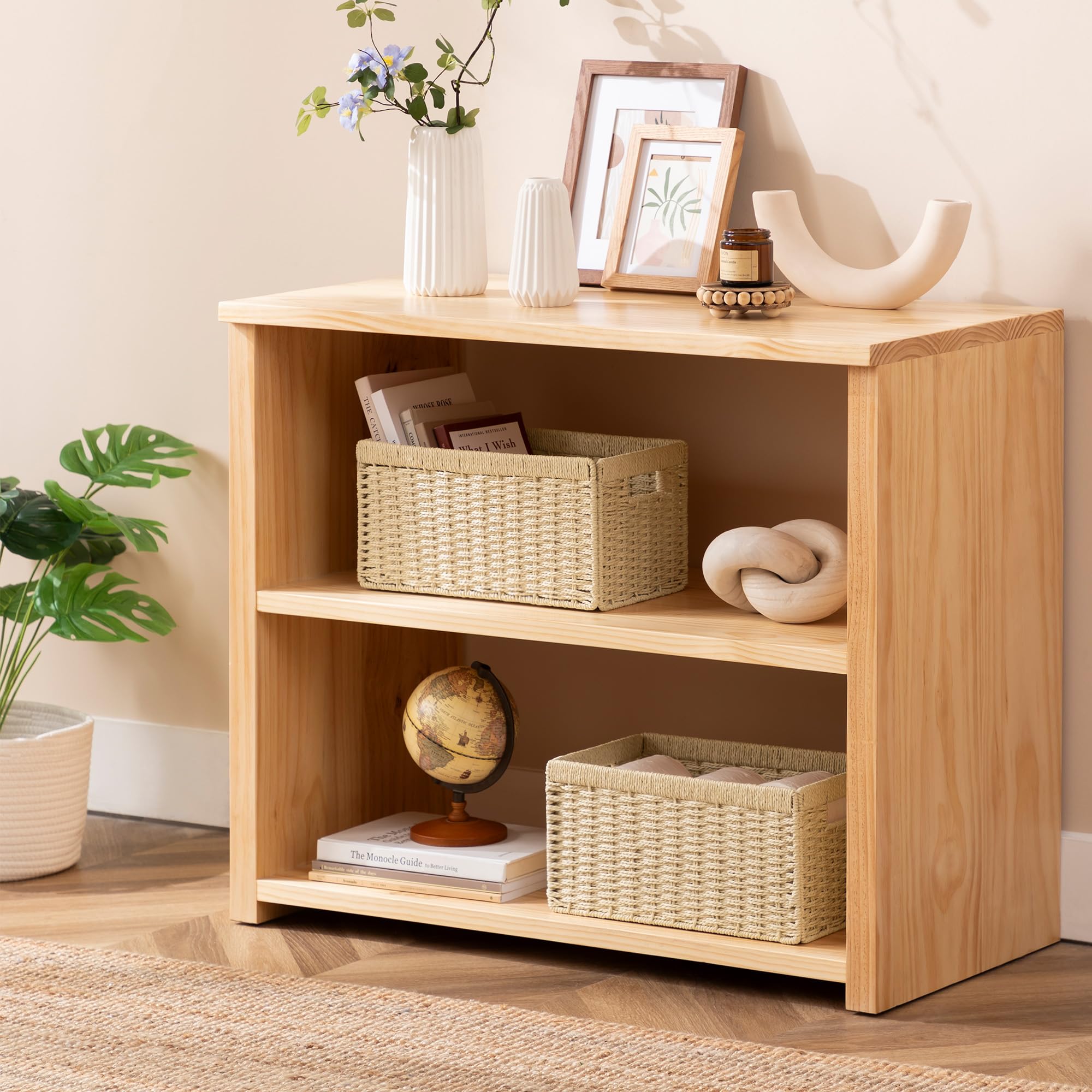 joybest Wicker Storage Baskets, Rectangular Storage Baskets with Built-in Handles, Paper Rope Baskets for Shelves Living Room Indoor Home Organizing