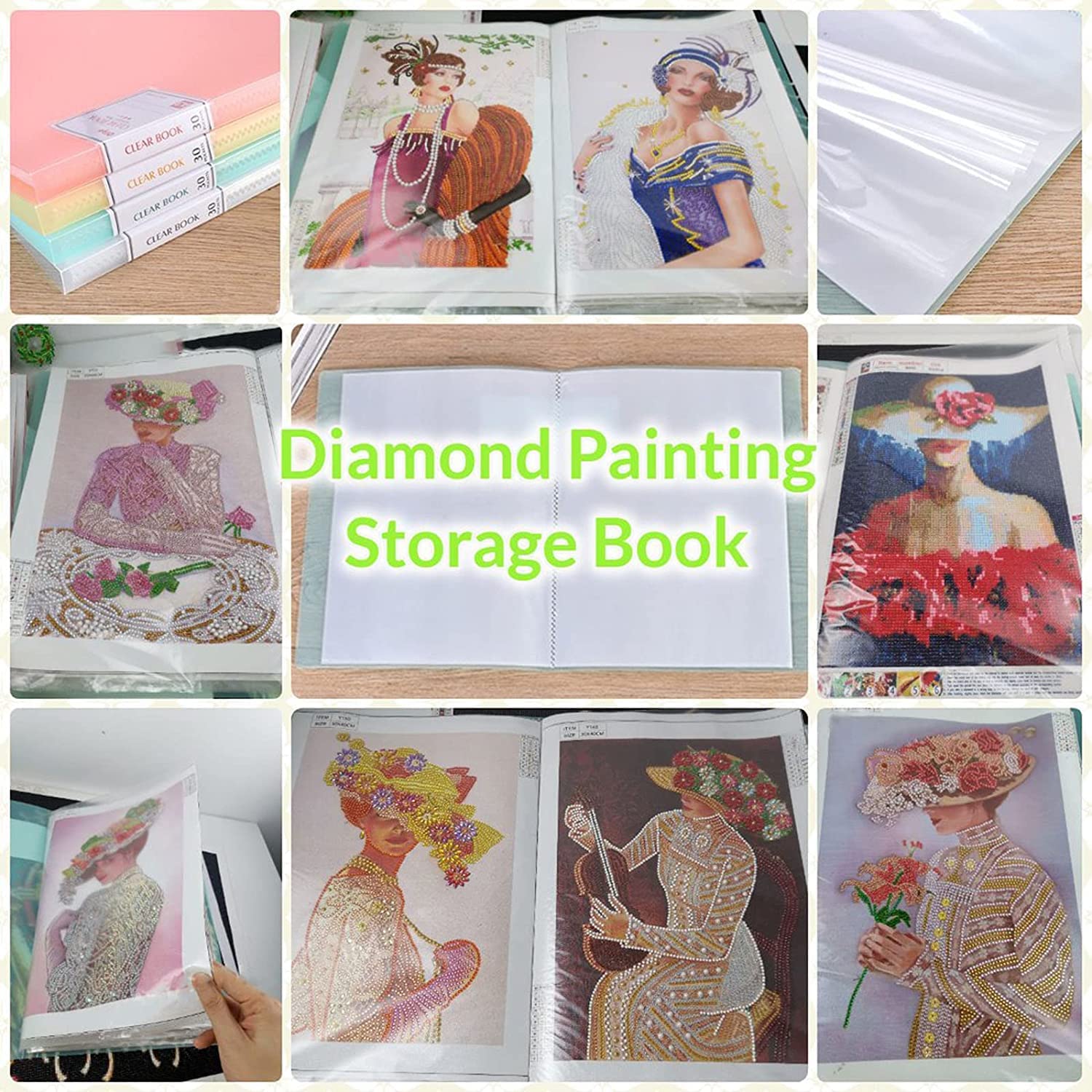 A2 Diamond Painting Storage Book, 60 Views Art Portfolio Presentations Folder with 30 Pages Protectors