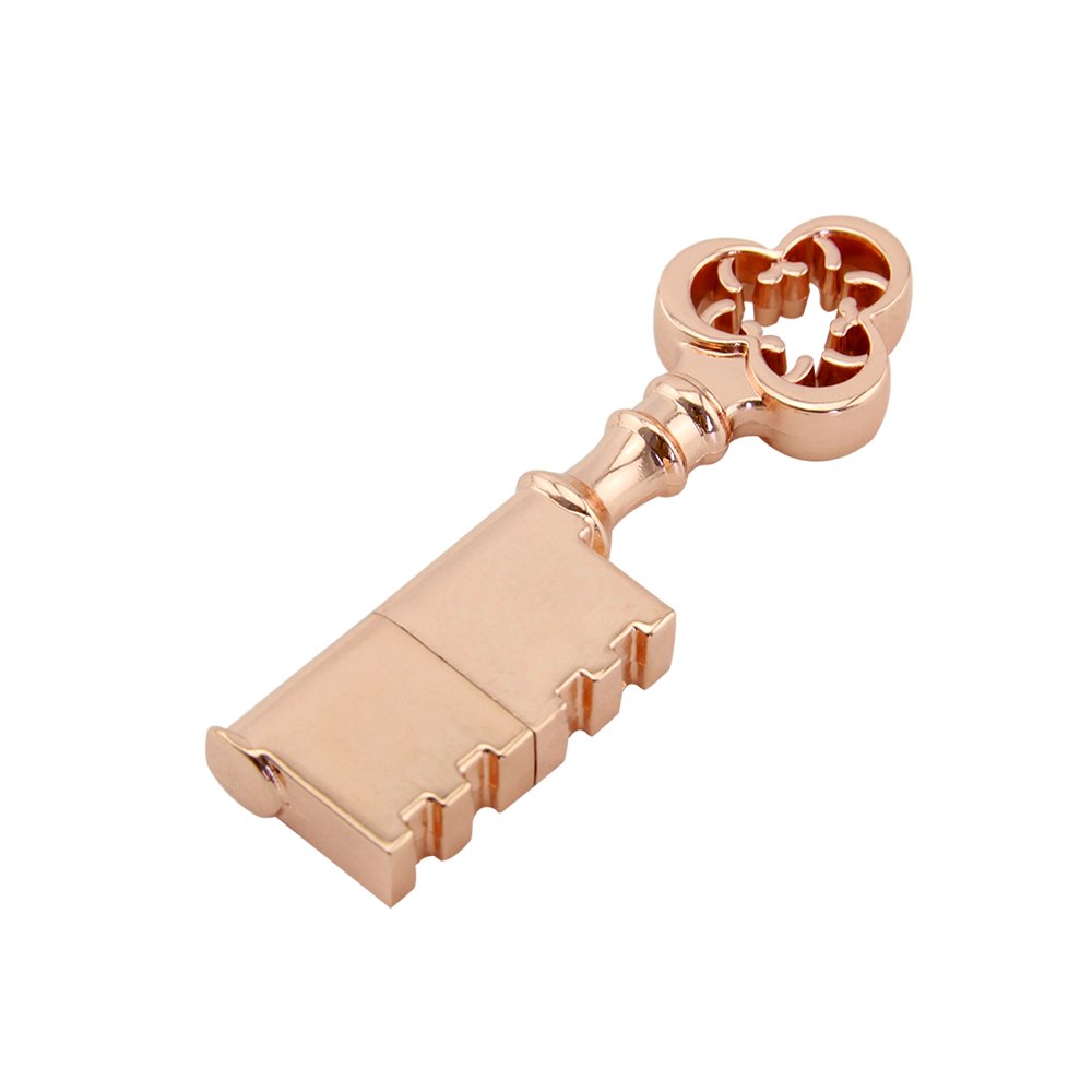 Fashion Cool Metal 32GB USB 2.0 Flash Drive Rose Gold Key Shape Pen Drive Keychain Thumb Drive Memory Stick Gift