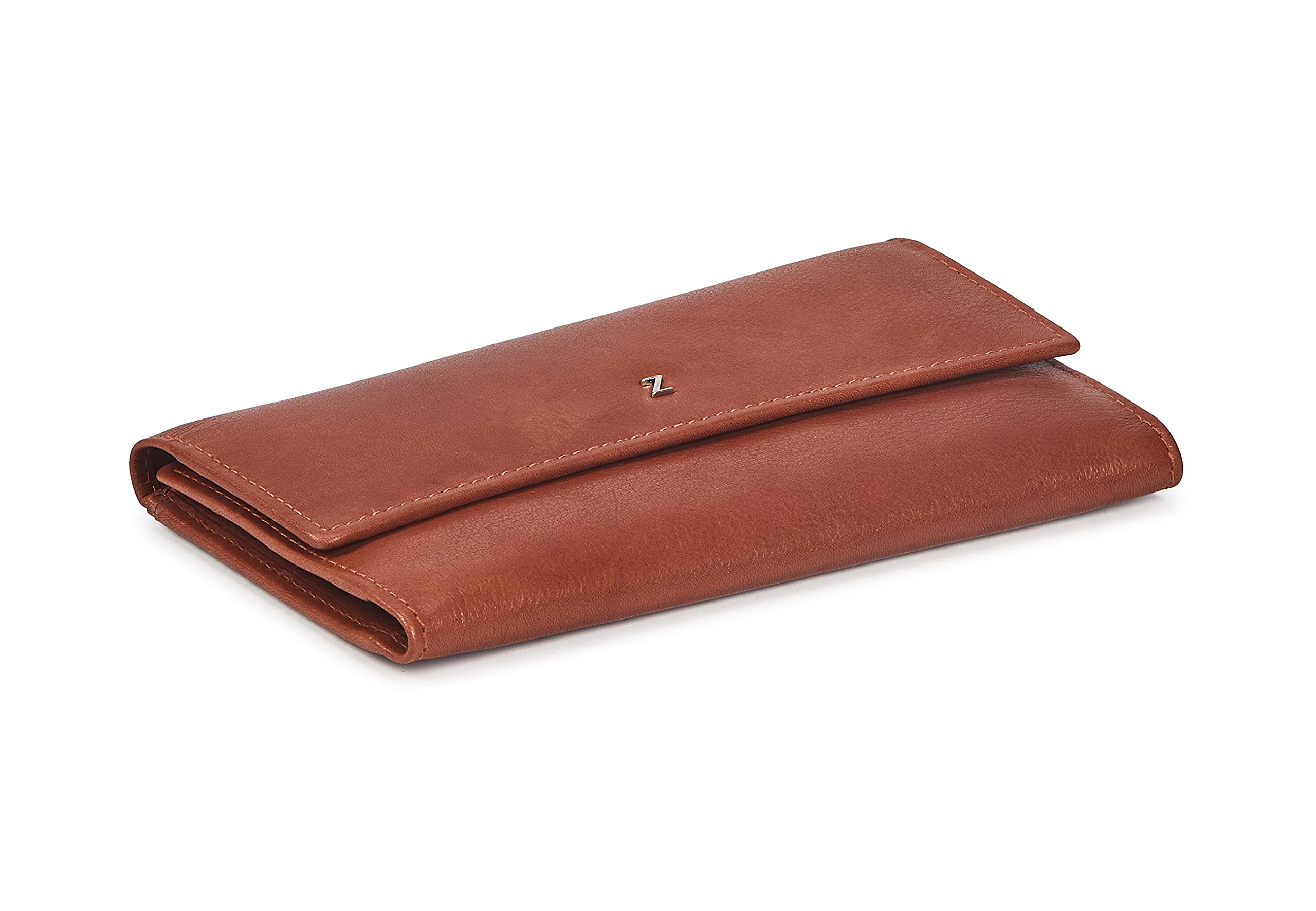 Zinda Genuine Leathers Women’s Wallet Purse Long Trifold Flap Over RFID Protection (Tan)
