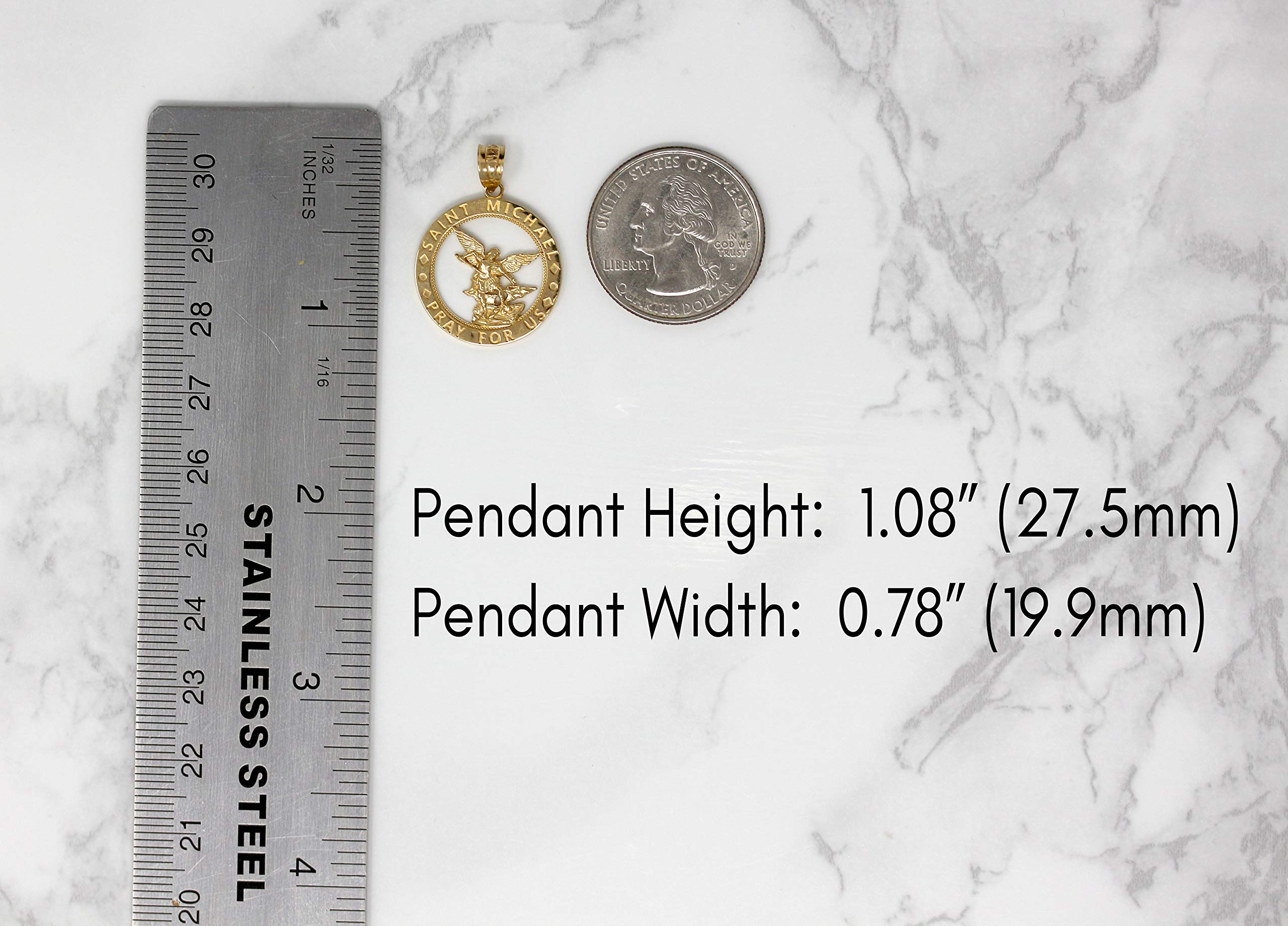 CaliRoseJewelry 14k Saint Michael Pray for Us Round Charm Pendant Necklace in Yellow Gold, 16"