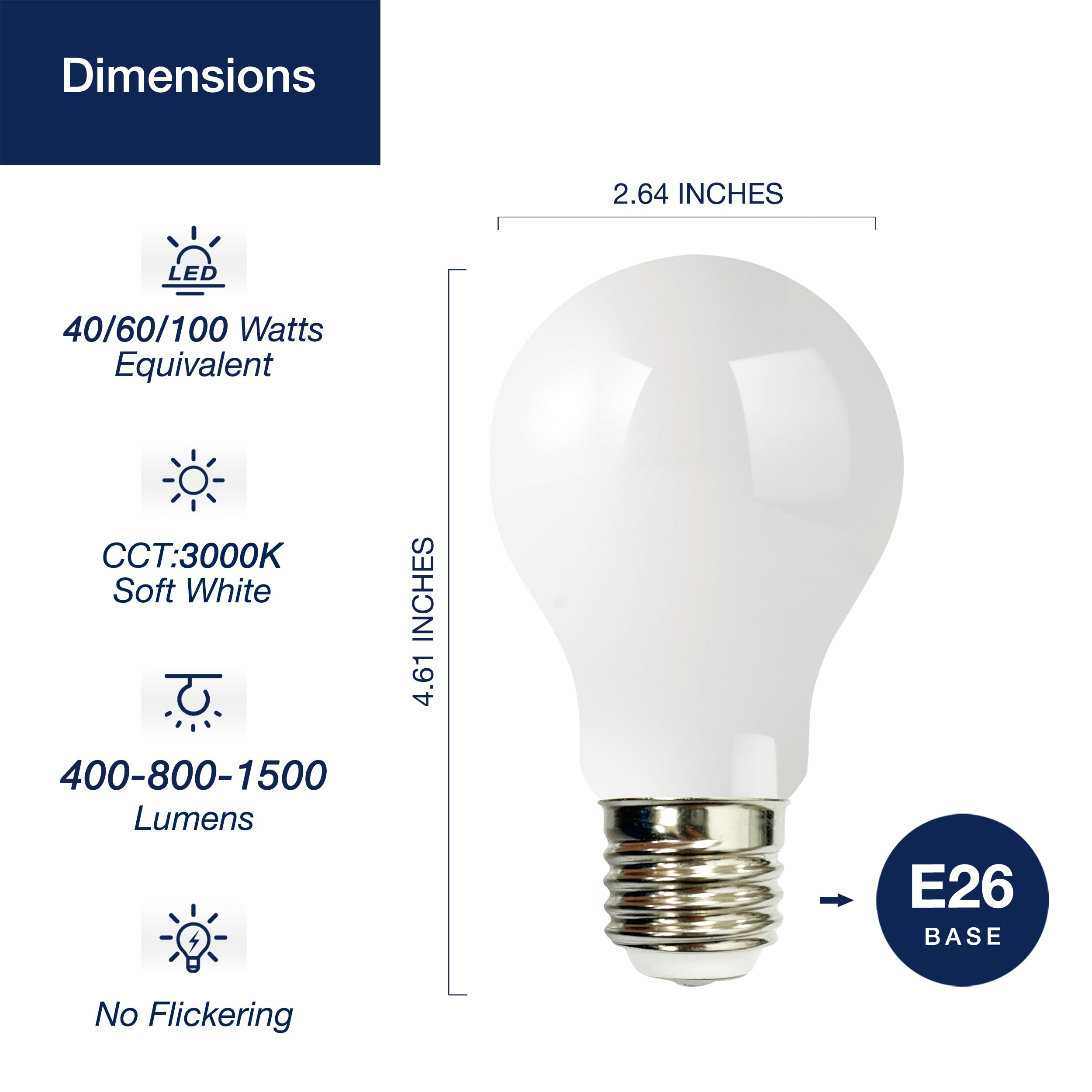 FLSNT ๐ ๐๐๐ฒ ๐๐๐ ๐๐ข๐ ๐ก๐ญ ๐๐ฎ๐ฅ๐๐ฌ, A21 LED Light Bulb E26 Standard Base, 40W 60W 100W Equivalent, 3-Way Dimmable A21 LED Light Bulbs, 400-800-1500 Lumens, 3000K Soft White, 2 Pack