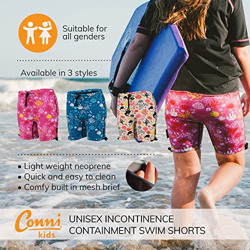 Conni Kids Containment Swim Short Underwear | Trunks Easy Pull Up Kids Incontinence | Washable Swim Diaper for Potty Training, Ocean Blue, Size 6-8