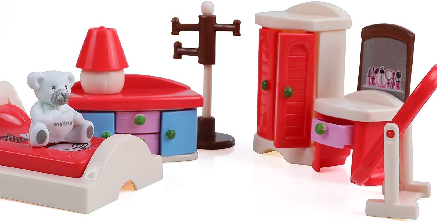 Beverly Hills Doll Collection Dollhouse Accessories Furniture and Accessory Set, All in one Bedroom, Kitchen, Laundry Room, and Bathroom 46 Piece Mega Set in a Storage Container