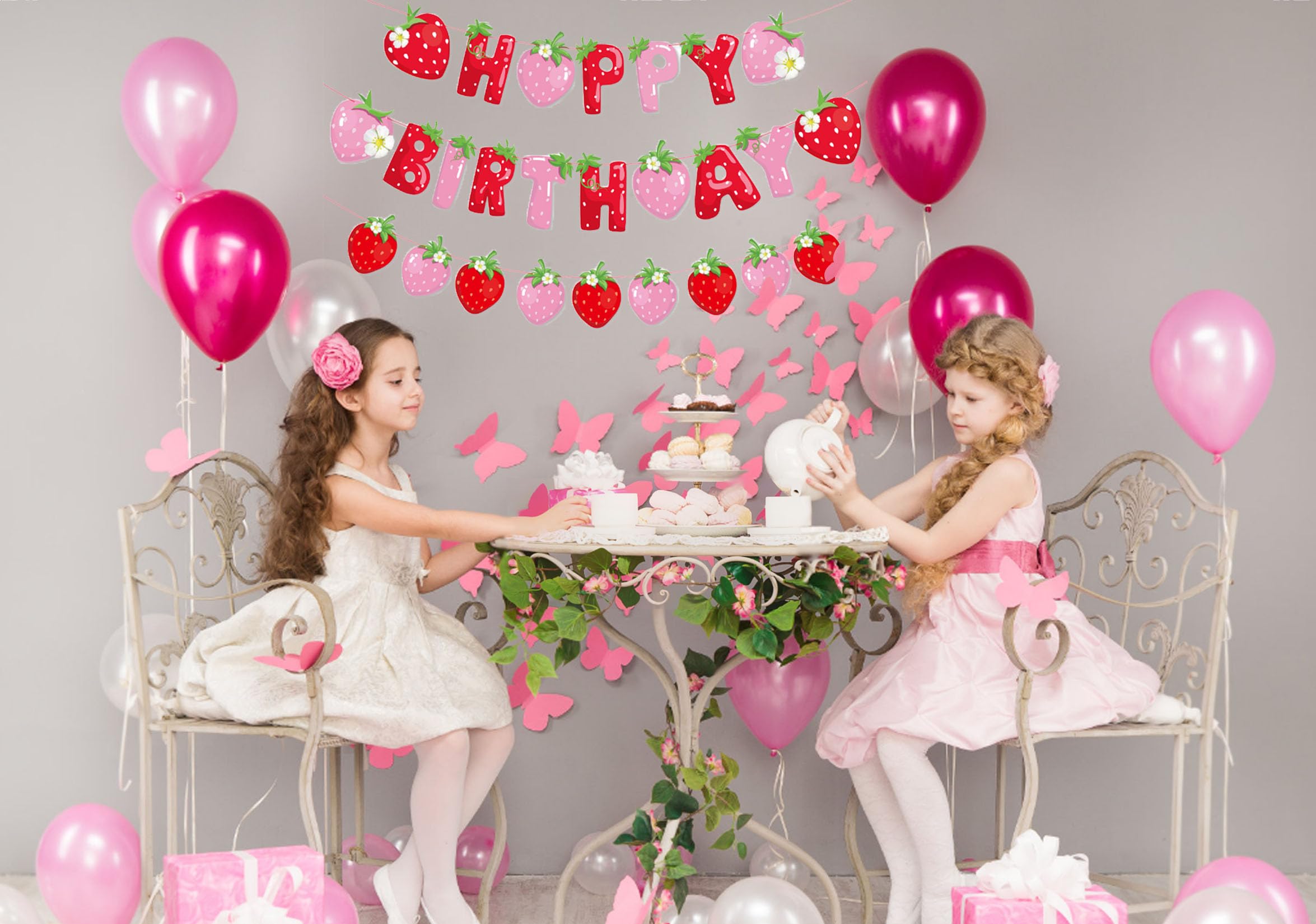 Strawberry Fruit Banners Happy Birthday Strawberry Theme Party Hanging Decorations Happy Birthday Party Wedding Party Decoration Supplies