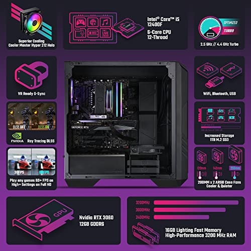Cooler Master HAF 5 Pro High Performance Gaming PC - Intel i5 12400F - NVIDIA GeForce RTX 3060 - 16GB DDR4 3200MHz - 1TB M.2 NVMe SSD β WiFi - Windows 11 - Desktop Computer,Black