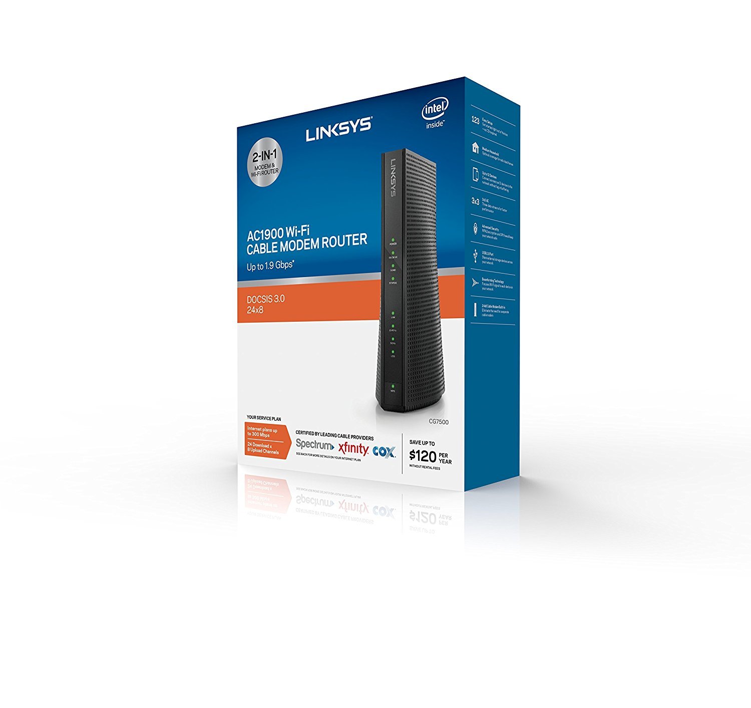 Linksys High Speed DOCSIS 3.0 24x8 AC1900 Cable Modem Router, for Xfinity by Comcast and Spectrum by Charter (CG7500) (Renewed)
