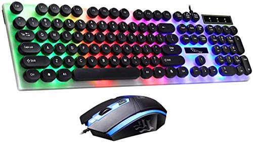 HJJWL Gaming Keyboard and Mouse Combo, RGB Rainbow Backlit Keyboard Compact USB Wired Mechanical Feeling Keyboard for Computer Gamer Office (White),Colour Name:Black (Color : Black)