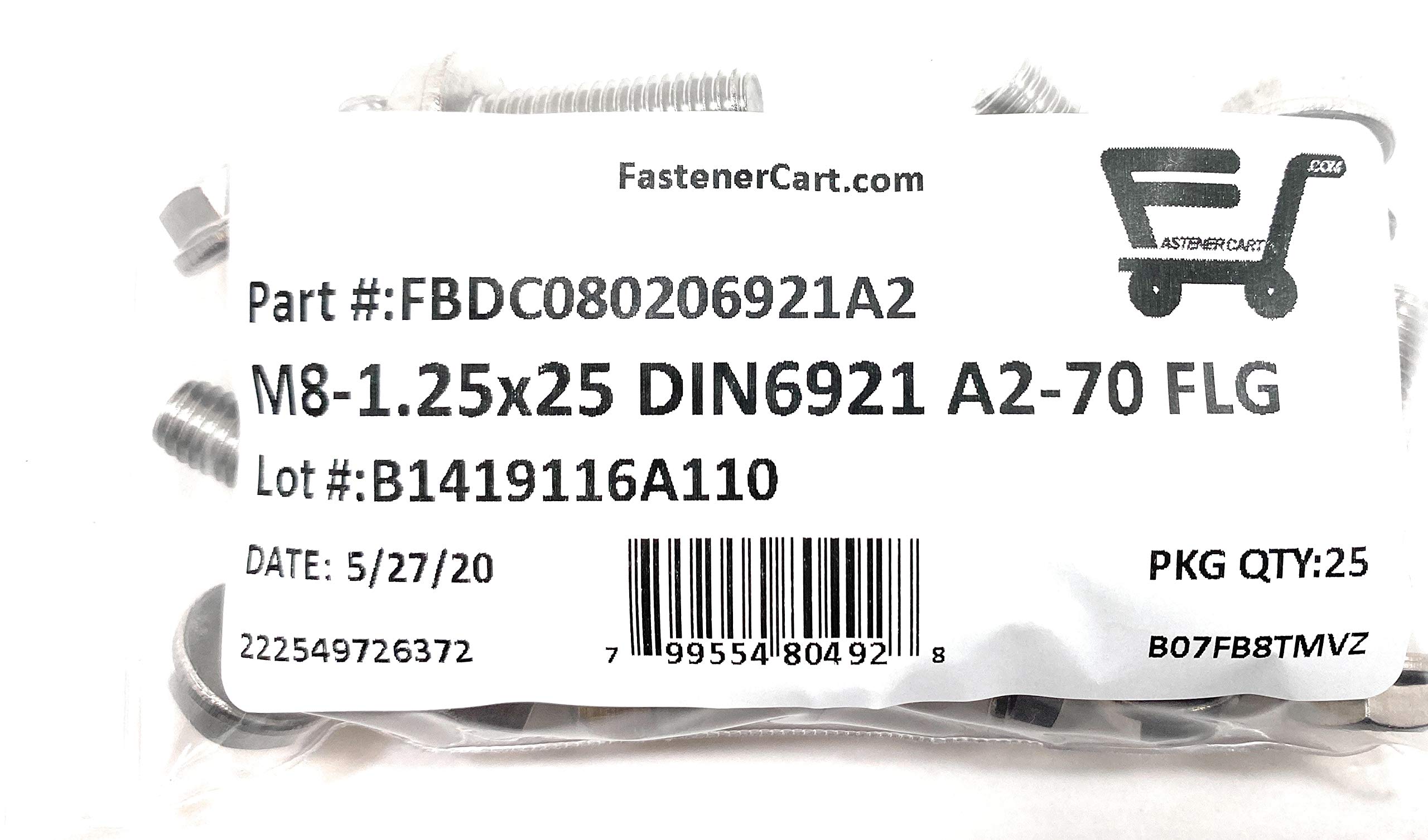 M8-1.25 x 25 Stainless Steel Flange Bolt DIN 6921 A2 Stainless Steel (25 Pieces) M8x25