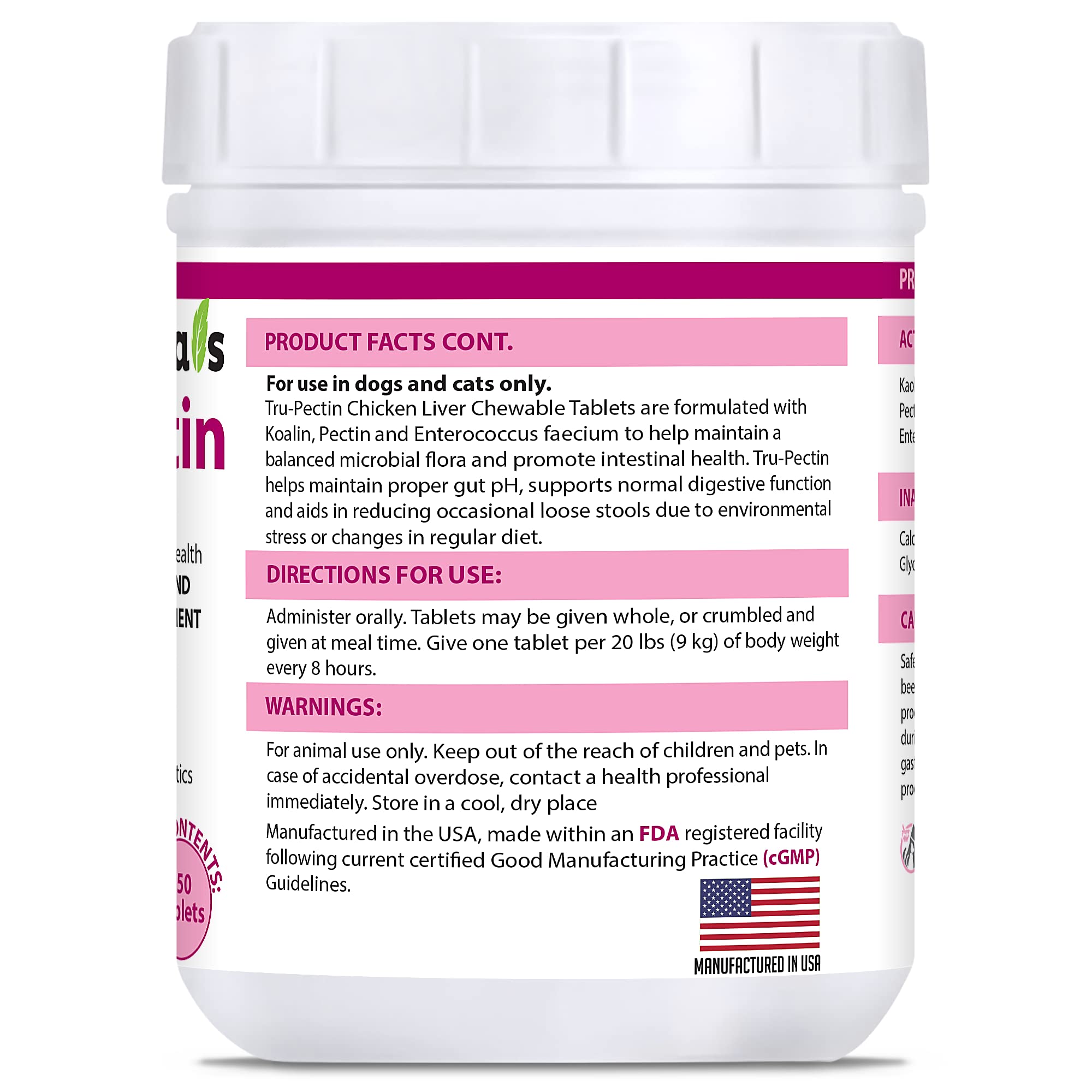 Tru-Pectin Anti-Diarrheal for Dogs & Cats, 250 Tablets– Chicken Liver Flavor –Helps Reduce Occasional Loose Stool & Diarrhea, Balance Gut pH, Support Normal Digestion & Gut Flora -Made in USA