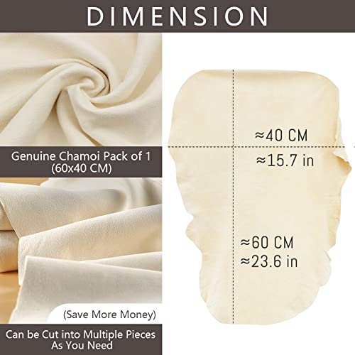 Chamois Cloth for Car Shammy Towel 24'' x 16'' (2.58 sq ft) Car Drying Towel Absorbent Real Leather Lint Free Streak Free for Car Wash 1 Pack
