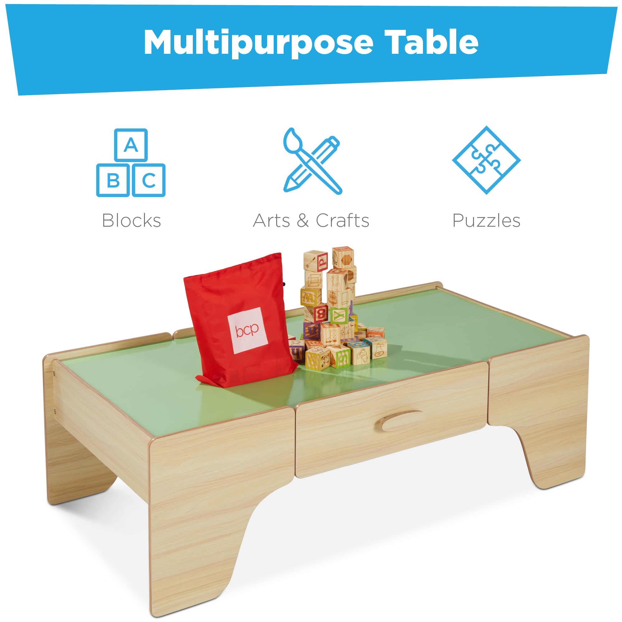Best Choice Products Large 50in 35-Piece Train Table, Multipurpose Wooden Toy Activity Playset for Children w/Tracks, Reversible Top - Natural