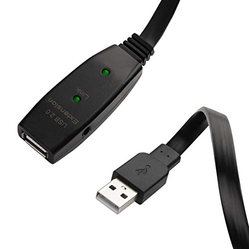 MutecPower 16.5ft (5m) Ultra Flat USB 2.0 Male to Female Cable with extention chipset - USB Active Extension Cable Repeater Cable 16.5 Feet Ultra Slim Black