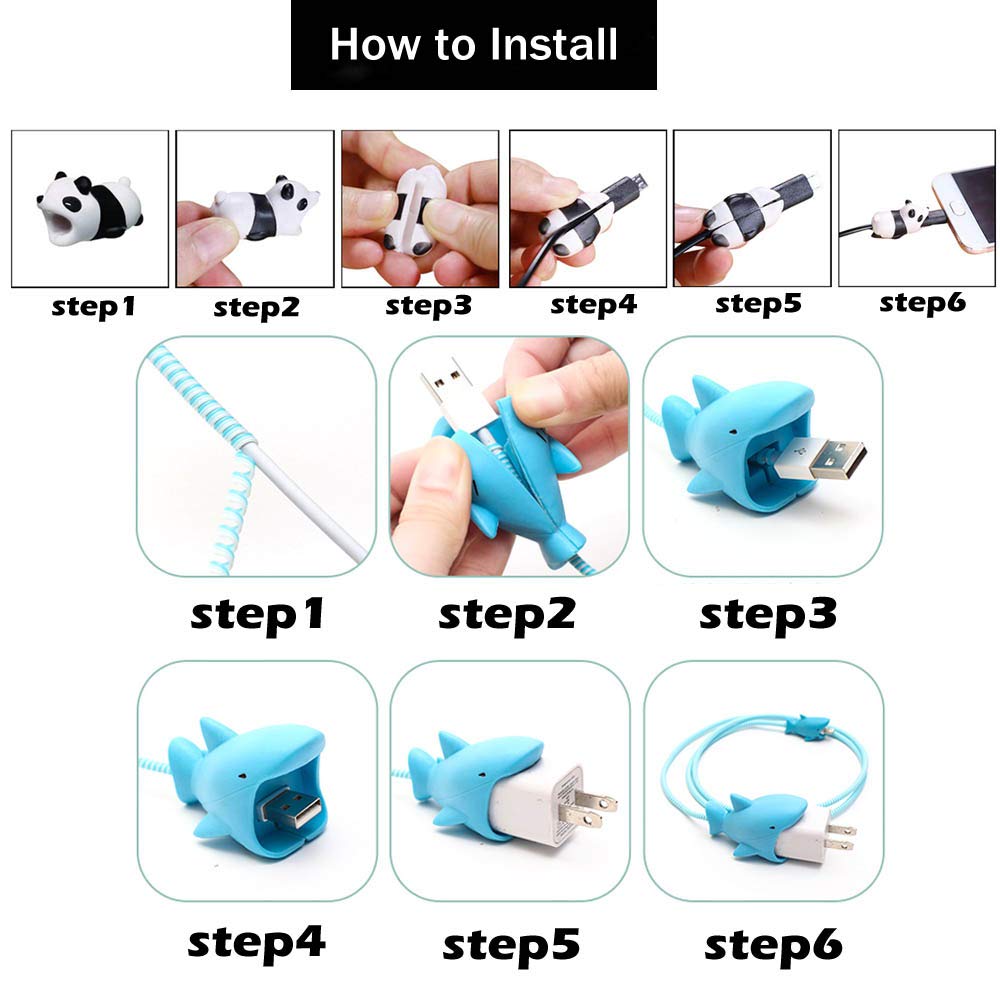 ZOEAST(TM) DIY Animal Protector USB Charger Saver Charging Data Earphone Line Protector Compatible with All iPhone 15 14 13 12 11 XS Max XR X 8 7 6 Plus USB Wire (Alien)