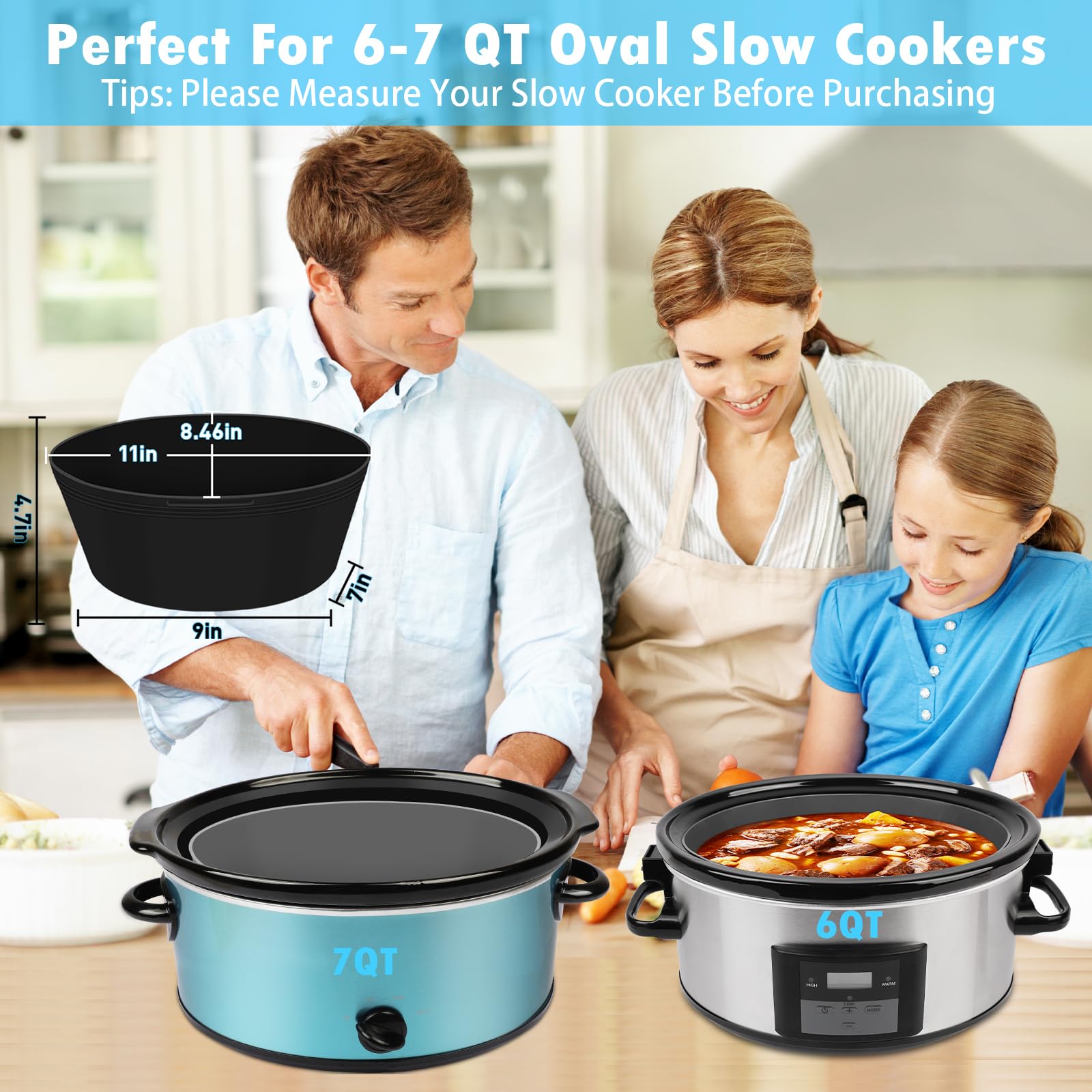 6 QT Silicone Slow Cooker Liner fit 6 QT Oval Slow Cooker，Reusable & Leakproof Dishwasher Safe Crock-Pot Liner for 6-7 Quart Crock Pot (1 PCS-Grey [Fit 6 QT])