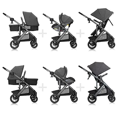 Evenflo Pivot Suite Travel System with LiteMax Infant Car Seat with Anti-Rebound Bar Devon Gray