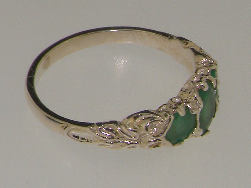 925 Sterling Silver Real Genuine Emerald Womens Band Ring - Size 4