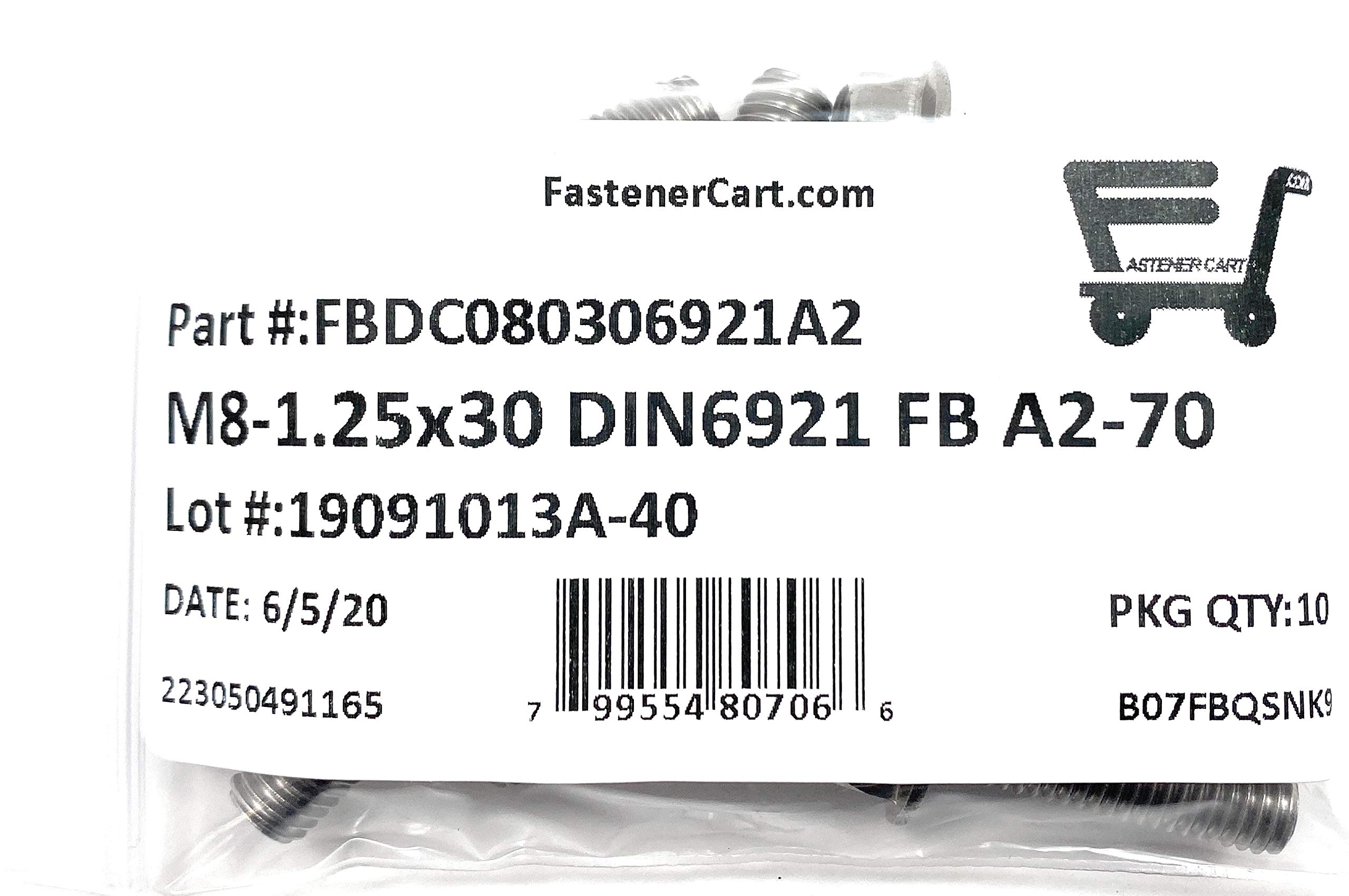 M8-1.25 x 30 Stainless Steel Flange Bolt DIN 6921 A2 Stainless Steel (10 Pieces) M8x30