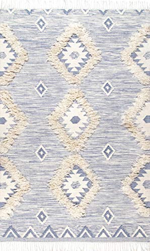 nuLOOM Savannah Moroccan Fringe Area Rug, 6' Square, Blue